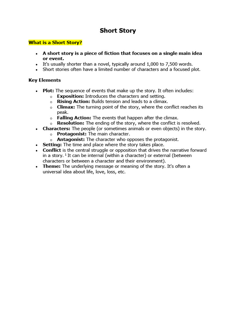 Understanding Short Story Elements | PDF | Narration | Verb