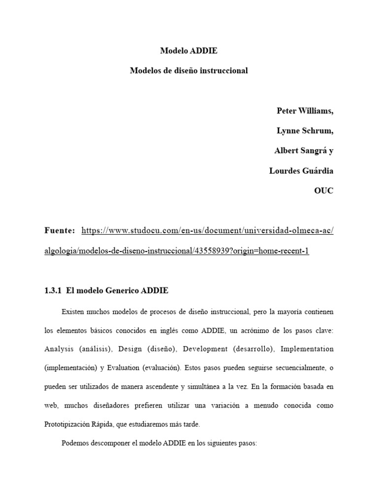 Modelo ADDIE-Modelos de Diseño Instruccional | PDF | Evaluación ...