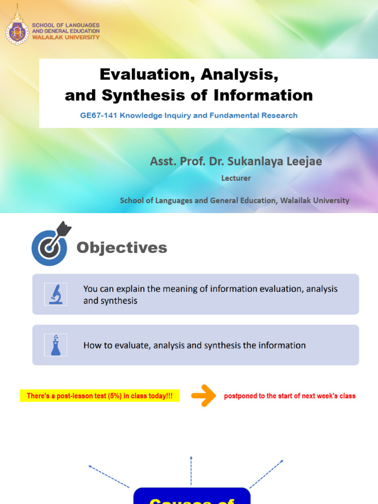 4th Week-Evaluation, Anlysis and Synthesis of Information - For Student ...