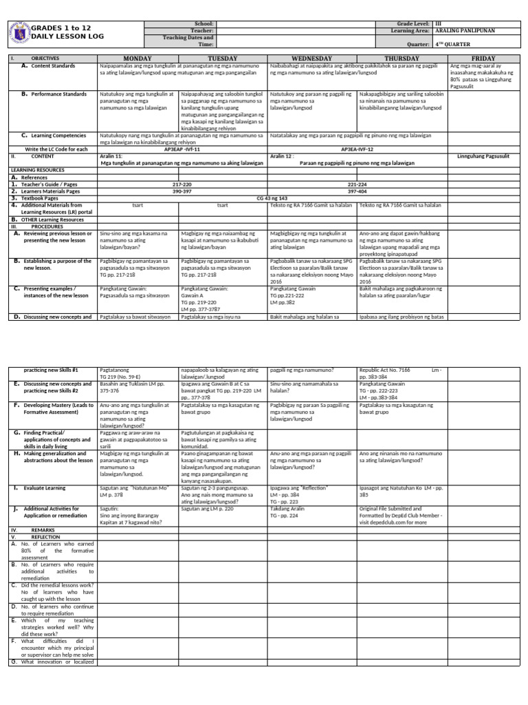 DLL_ARALING PANLIPUNAN 3_Q4_W6 (1) | PDF