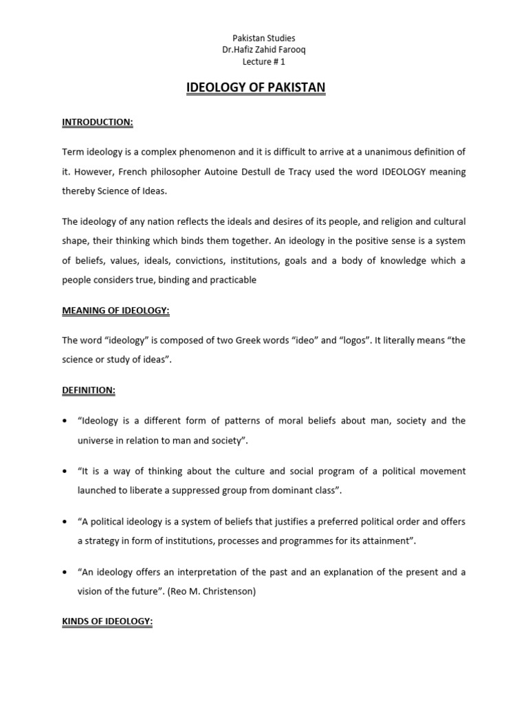 1.IDEOLOGY OF PAKISTAN DR Zahid | PDF | Ideologies | Two Nation Theory