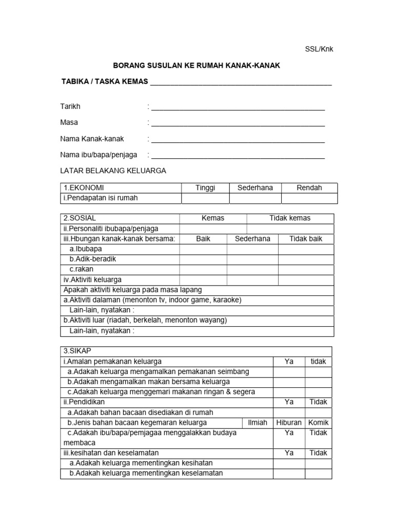 BORANG SSL - KNK KELAS | PDF