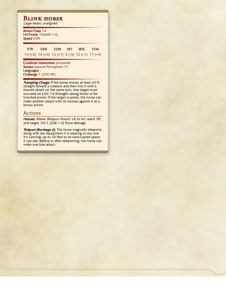 D&D 5E: Blink Horse Stats | PDF