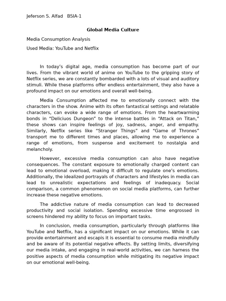 Media Consumption Analysis J Global Media Culture | PDF