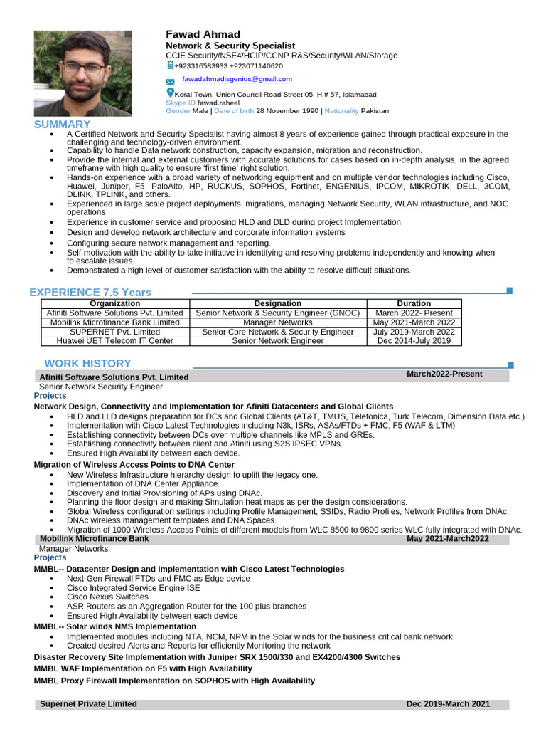 Fawad-Ahmad-Resume-2022 | PDF | Computer Network | Wireless Lan