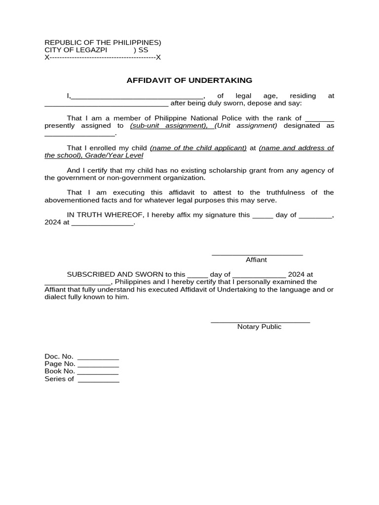 Affidavit of Undertaking for PNP Members | PDF