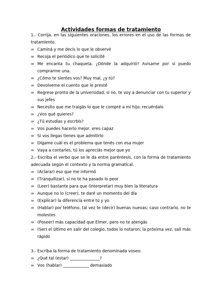 Actividades Formas de Tratamiento | PDF