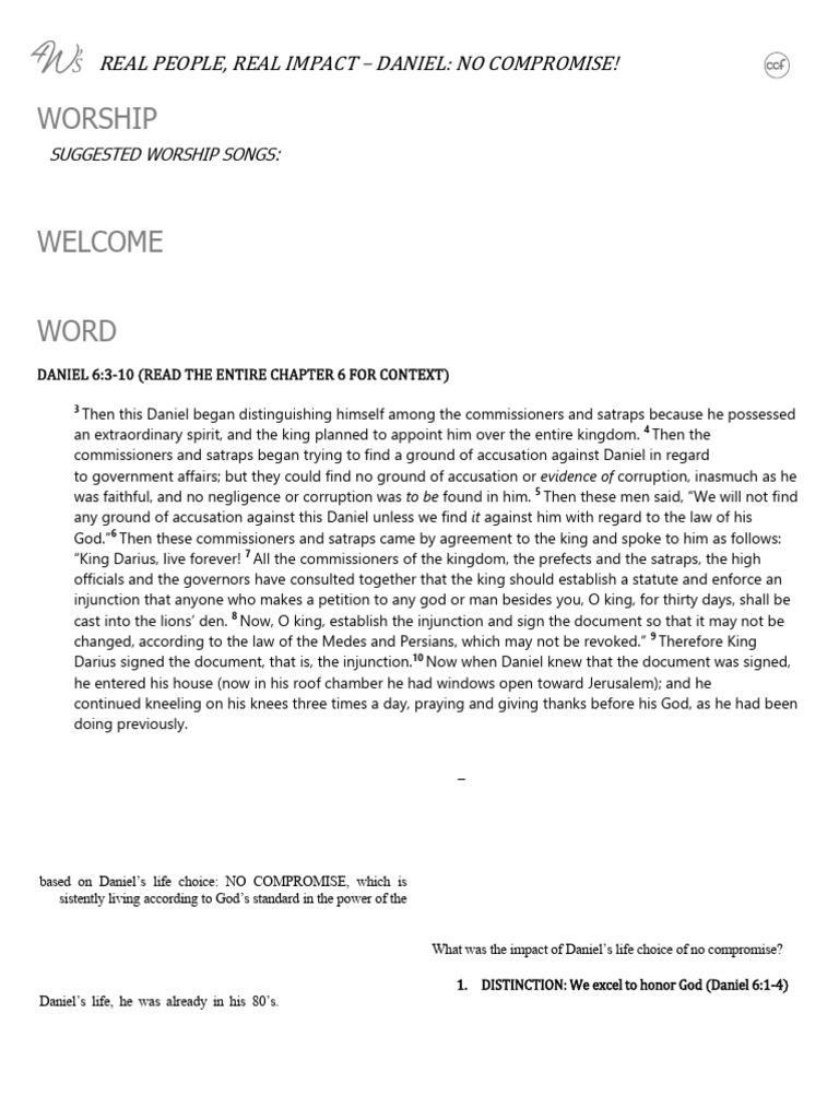 4ws 2025.03.16. Real People Real Impact Daniel No Compromise 1 | PDF ...