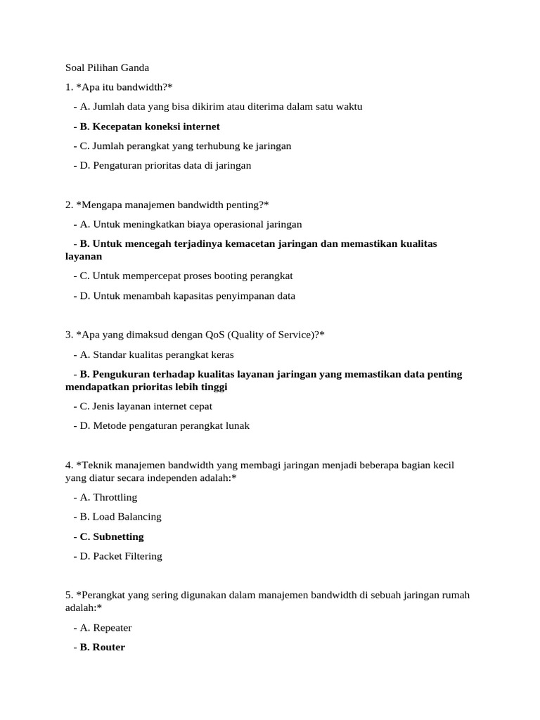 Soal Pilihan Ganda BANDWITH KK1 | PDF