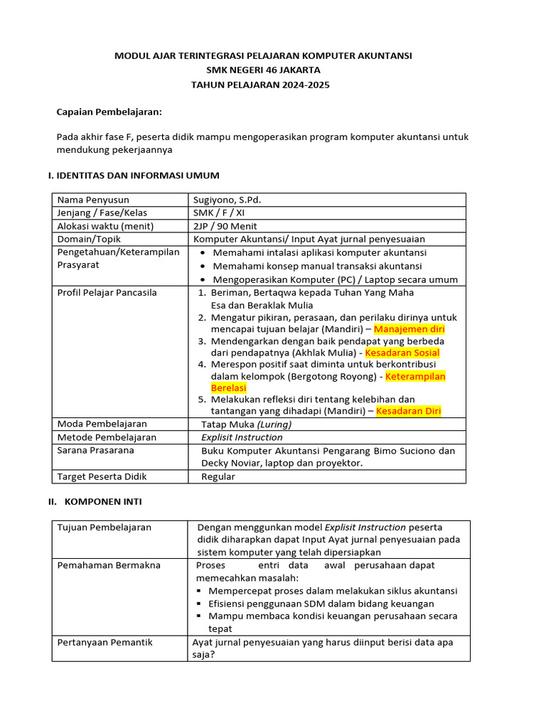 Modul Ajar Komputer Akuntansi SMK | PDF