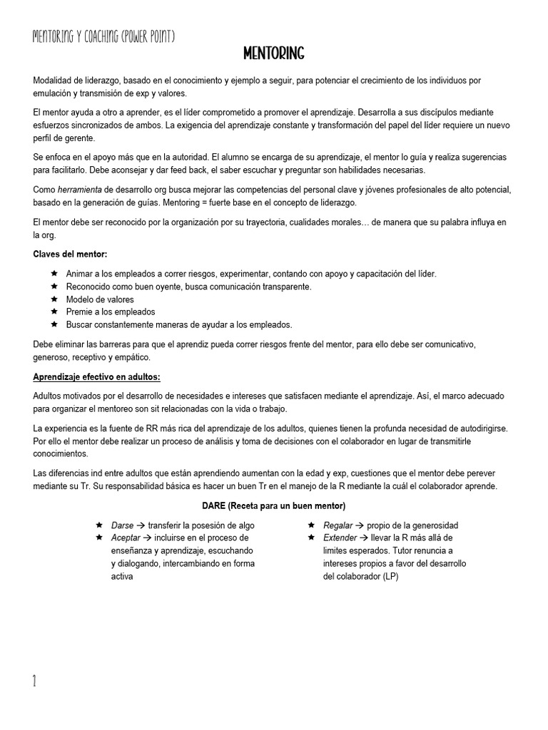Mentoring y Coaching: Estrategias de Liderazgo | PDF | Aprendizaje ...