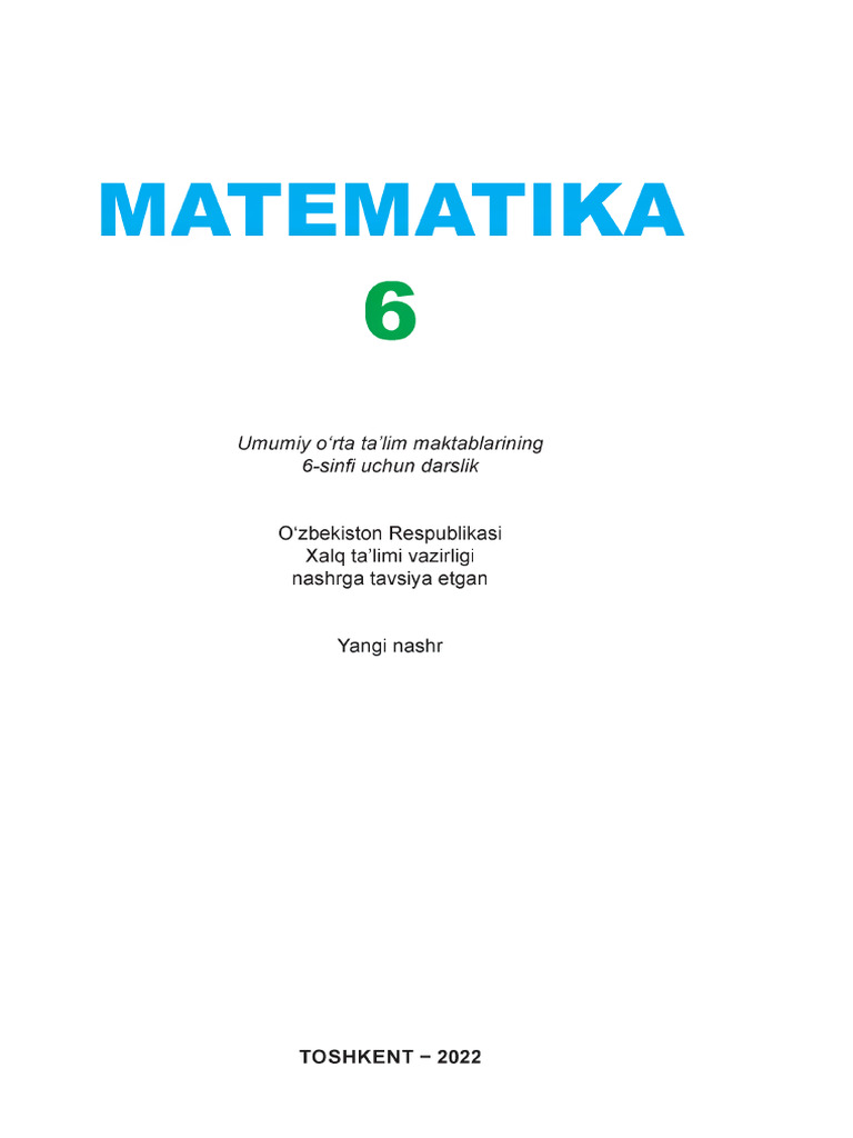 6 Sinf Matematika Darsligi N | PDF