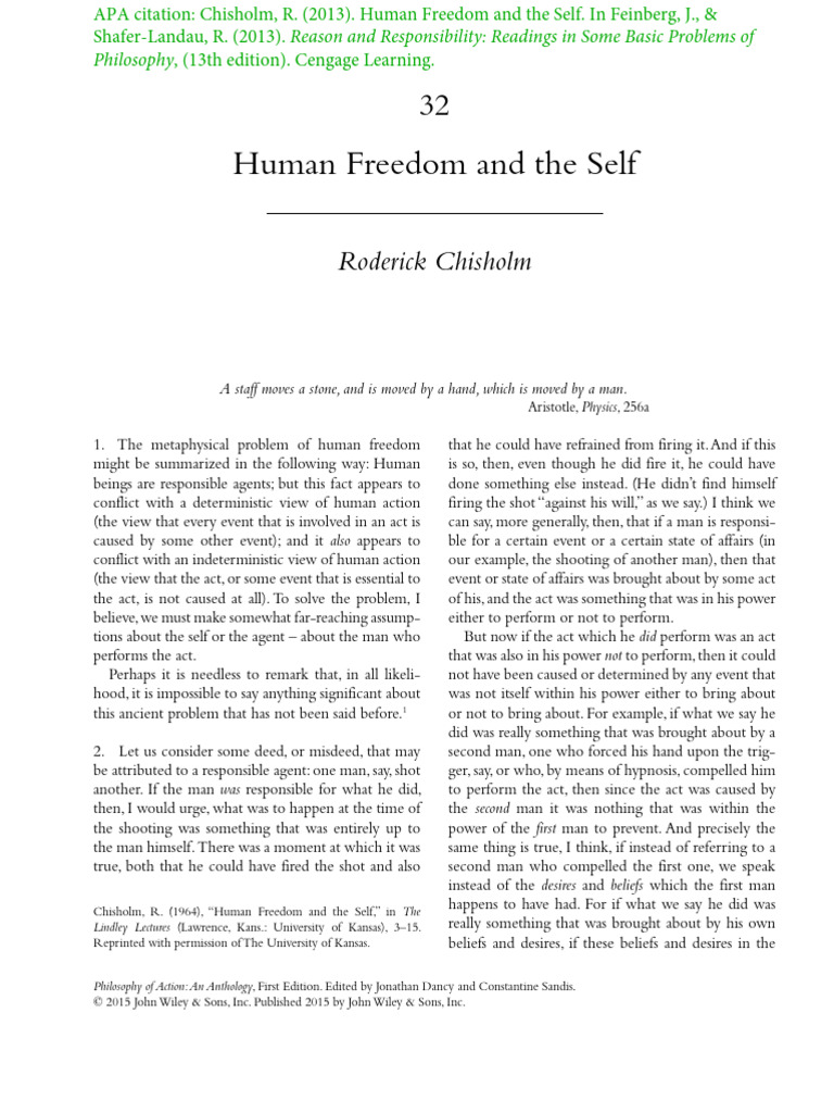 Chisholm on Human Freedom and Agency | PDF | Causality | Indeterminism