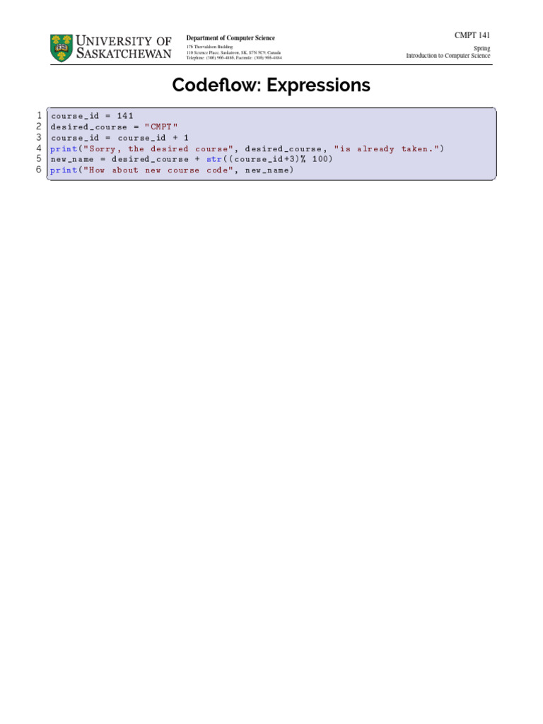 CMPT 141: Intro to Computer Science Codeflow | PDF
