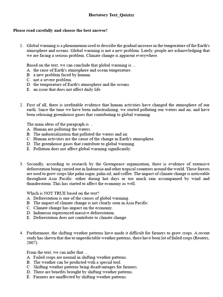 Global Warming and Exercise Quiz | PDF | Climate Change | Earth