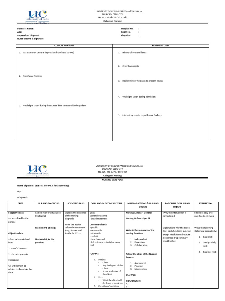 NCP-FORMAT-UCPT | PDF | Nursing | Medical Diagnosis