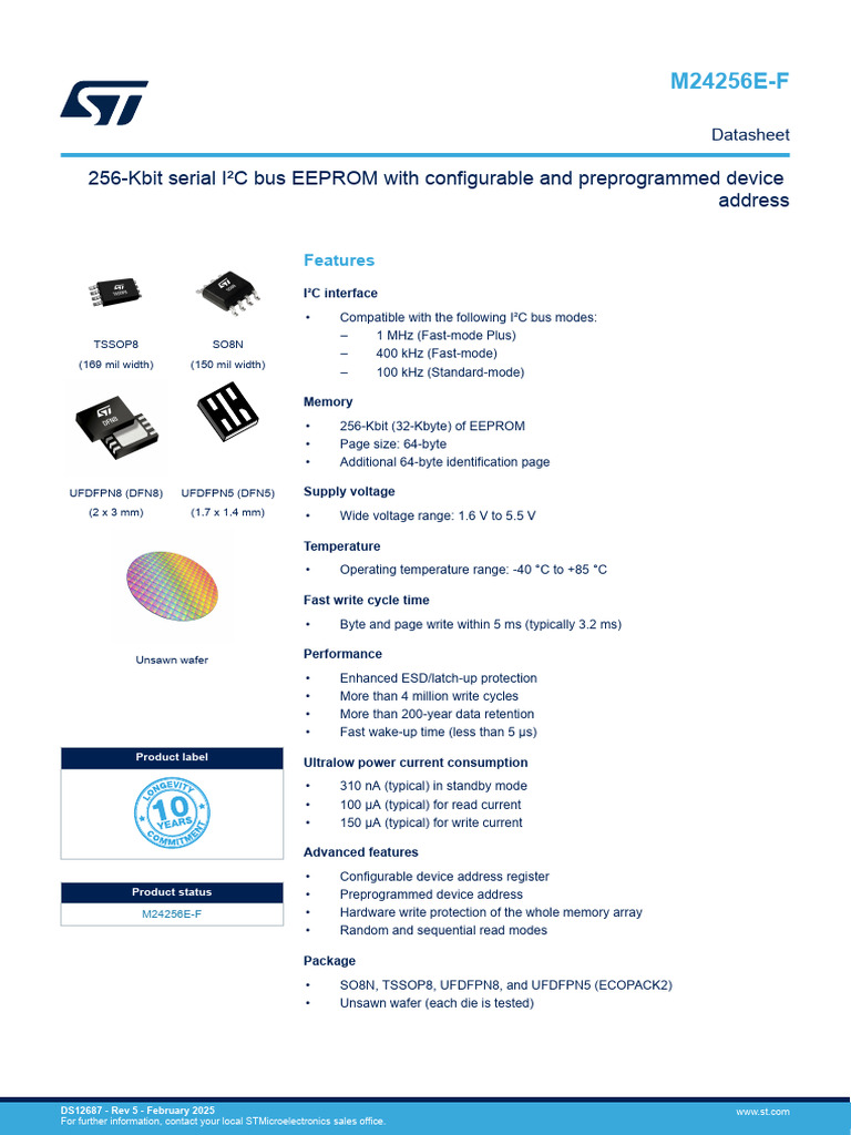 256-Kbit Serial I C Bus EEPROM With Configurable and Preprogrammed Device Address | PDF ...