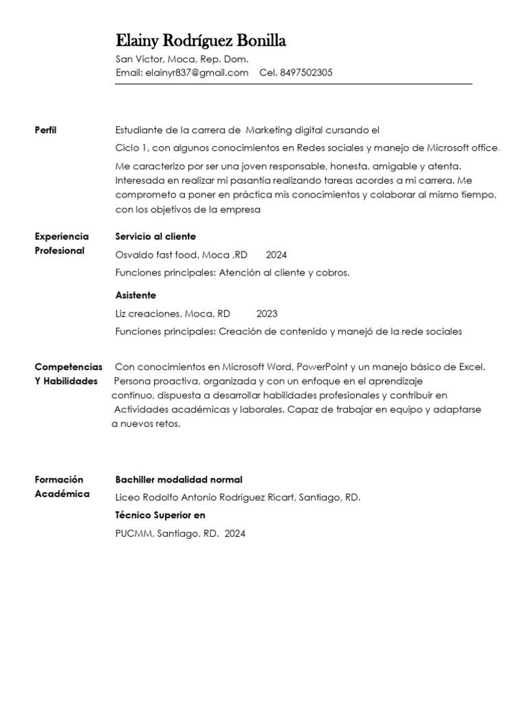 Elainy Rodriguez Bonilla Curriculum | PDF