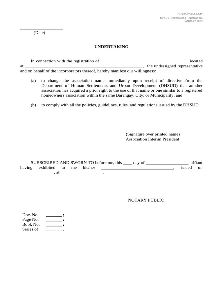 Undertaking Registration v2024 | PDF