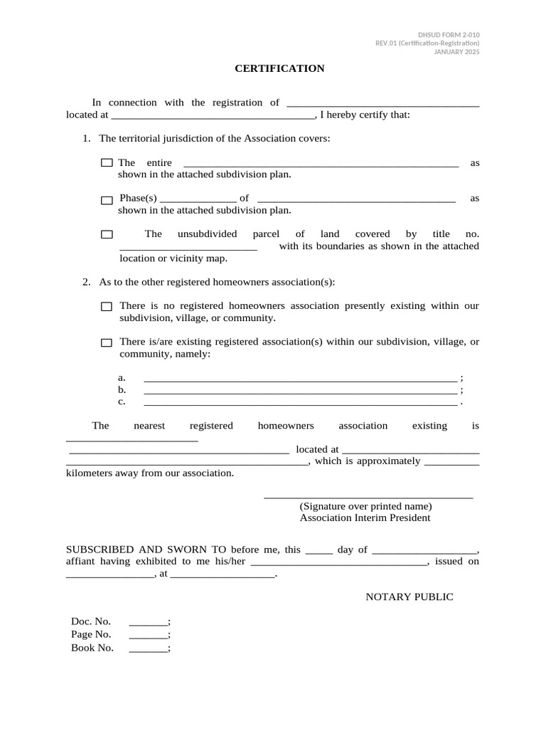 HOA Certification Registration Form | PDF | Government | Governance