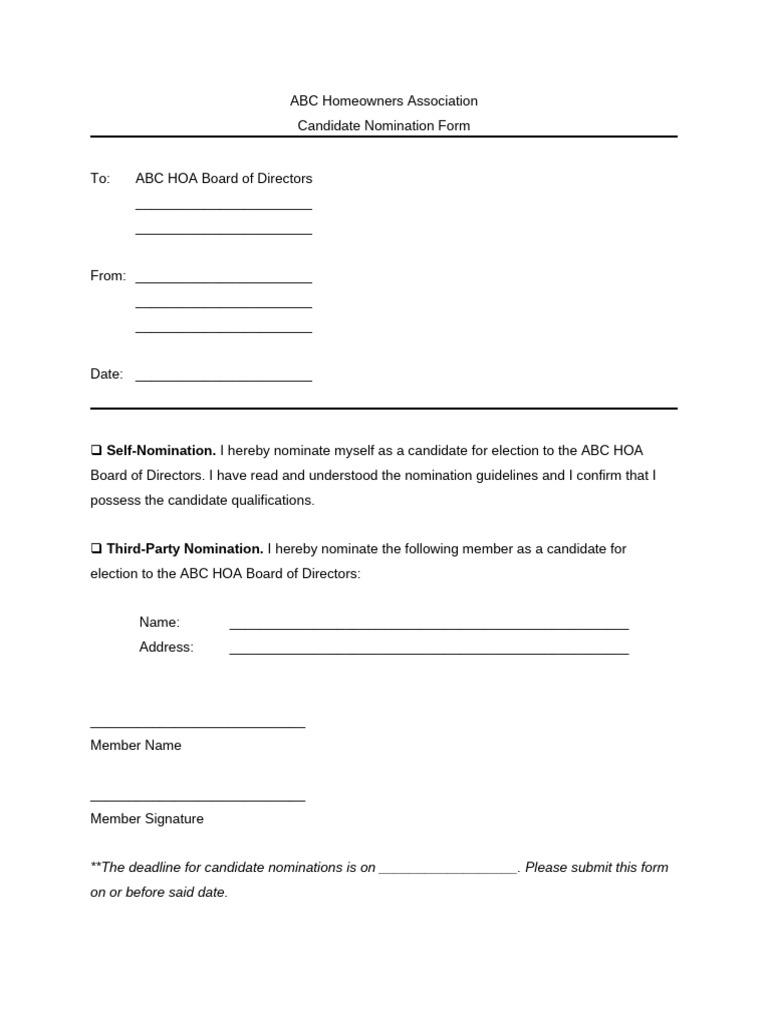 Sample HOA Board Nomination Form | PDF