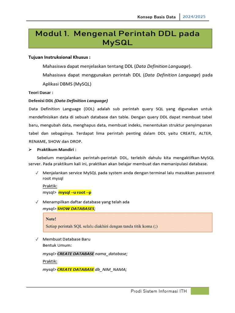 Praktikum 1 (Modul DDL) | PDF