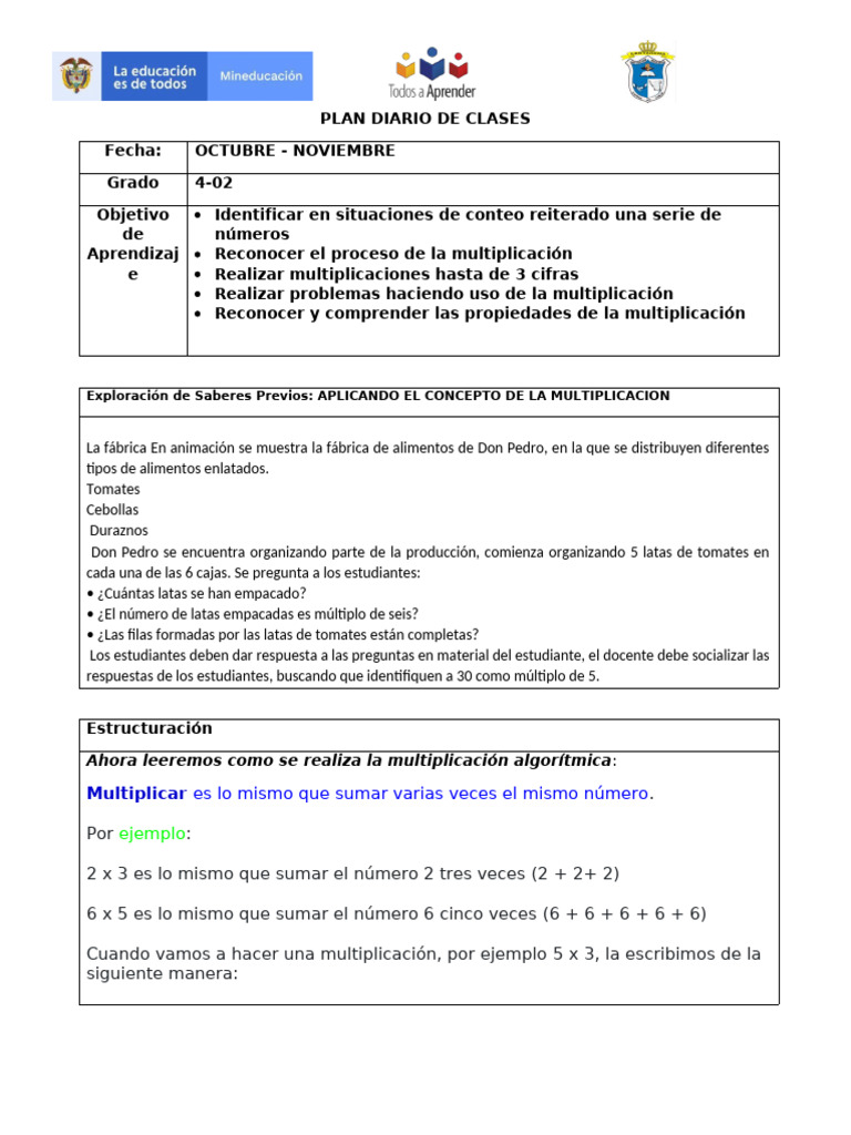 Plan Octubre - 2 | PDF | Multiplicación