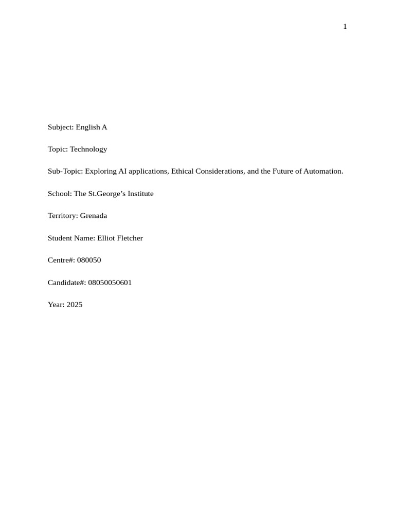 English Sba Final Elliot - Graded | PDF | Artificial Intelligence | Intelligence (AI) & Semantics