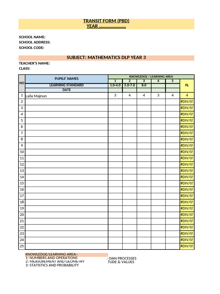 Transit Form Math Year 3 (Version 1) | PDF | Mathematics | Science