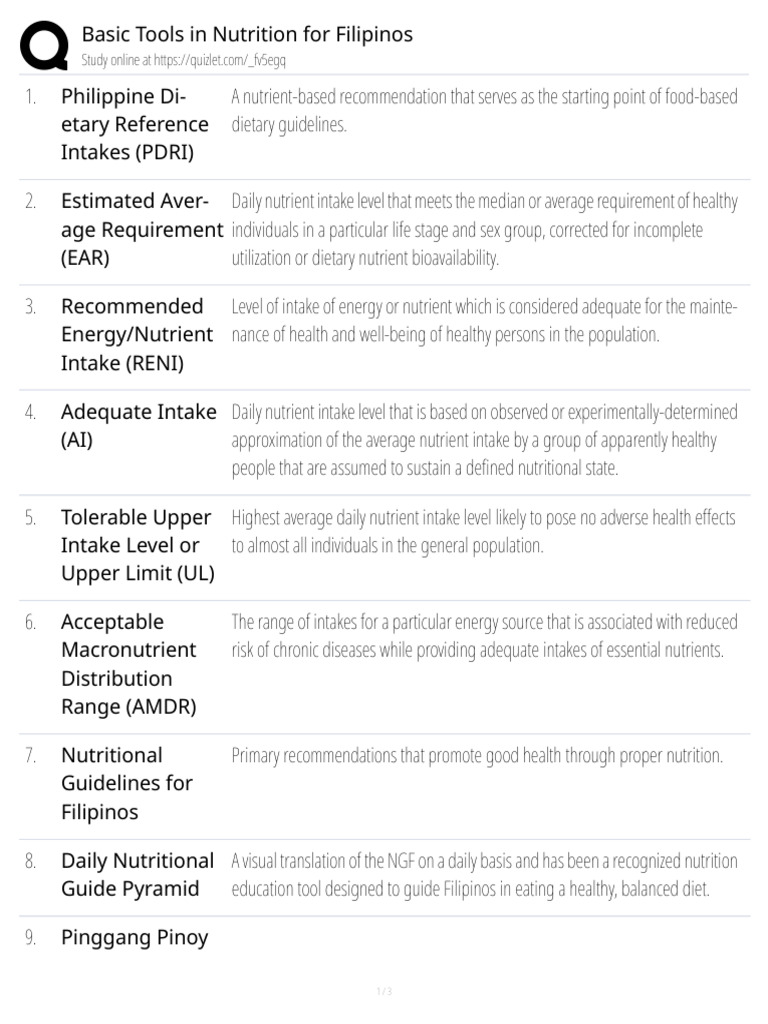 Basic Tools in Nutrition Quizlet | PDF | Nutrients | Human Nutrition