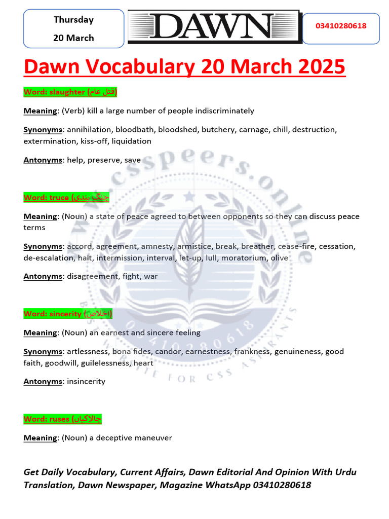 March 20 Dawn Vocabulary | PDF | Lexical Semantics | Vocabulary