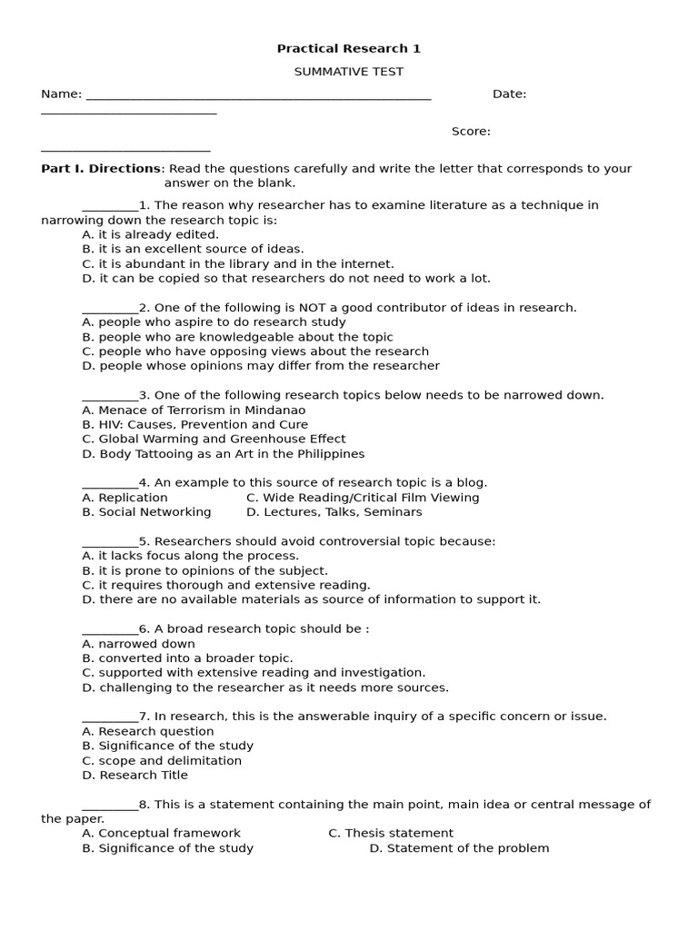 Practical Research 1 - Summative Test | PDF | Social Networking Service ...