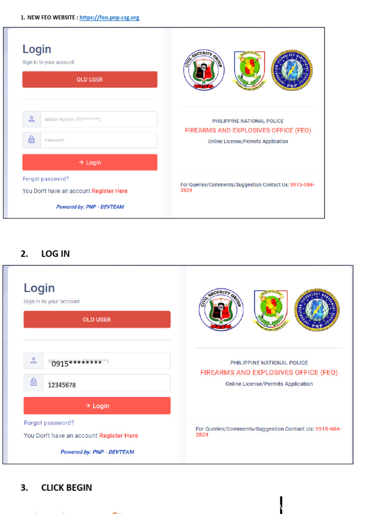 FEO PNP Login Instructions and QR Code | PDF