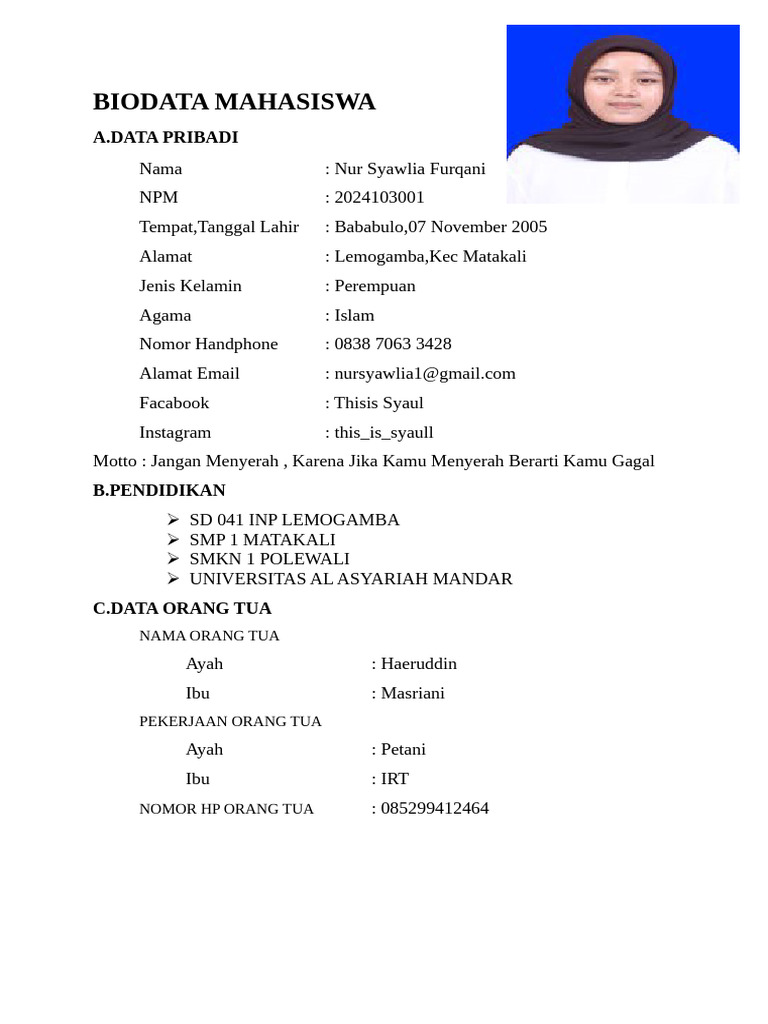 Biodata Ku | PDF