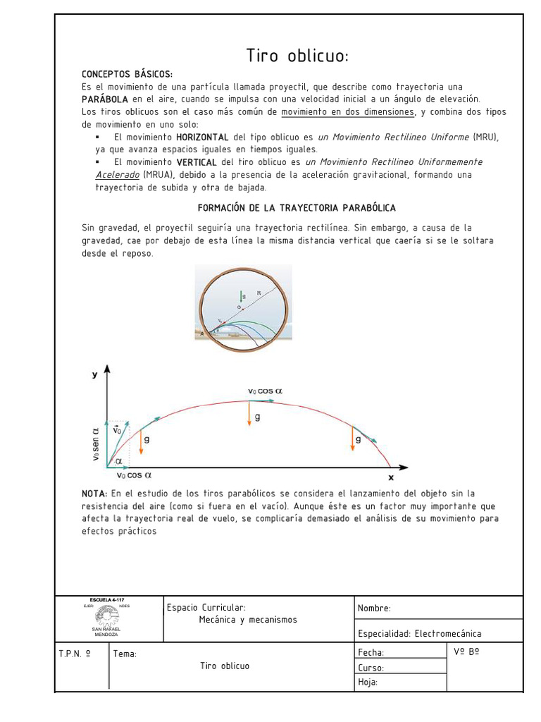 Teoria - Tiro Oblicuo - Mecanica y Mecanismos 4-117 | PDF | Fenomeno ...