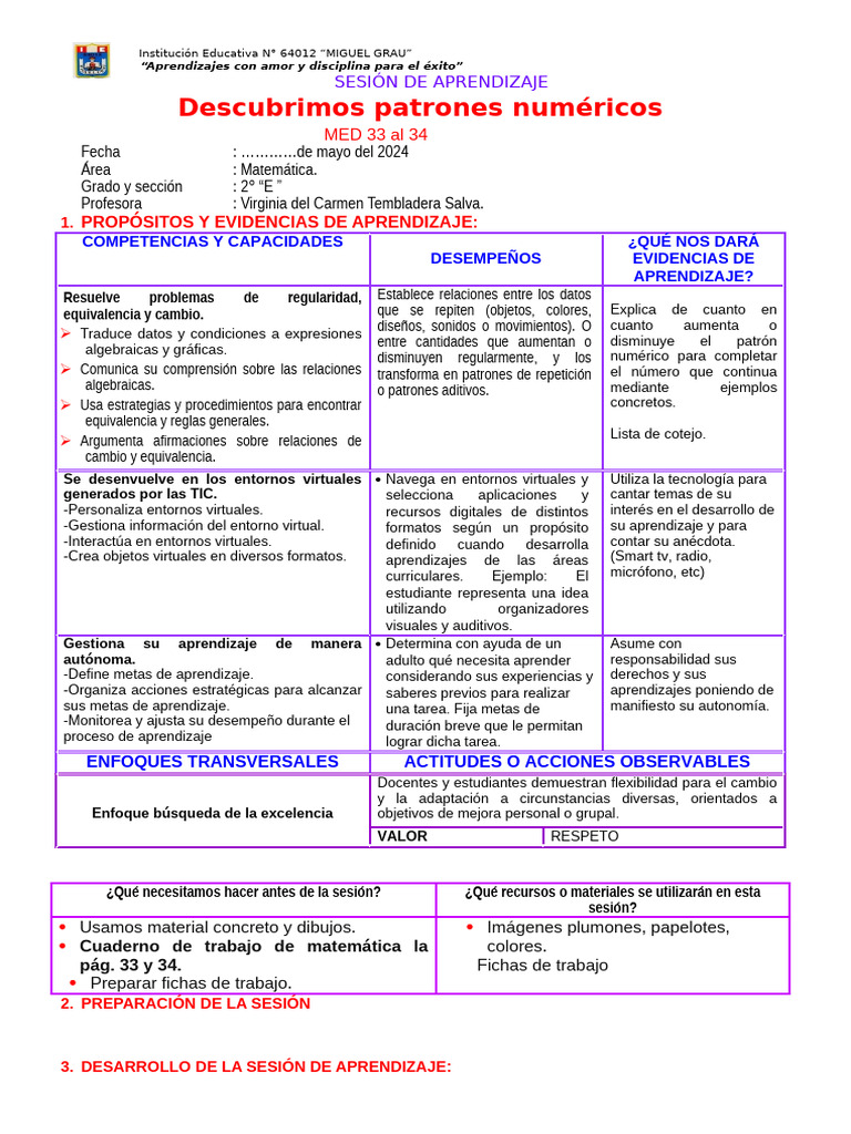 Descubrimos Patrones Numericos | PDF | Aprendizaje | Conceptos psicologicos
