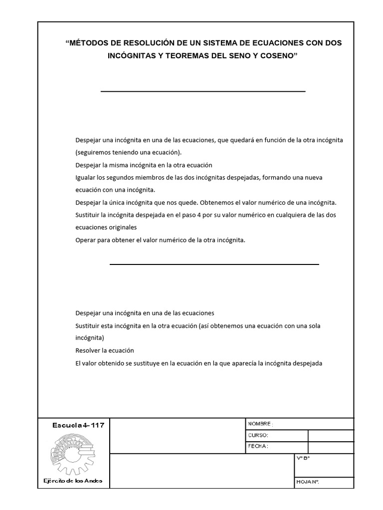 Métodos para Resolver Ecuaciones con Dos Incógnitas | PDF | Sistema de ...