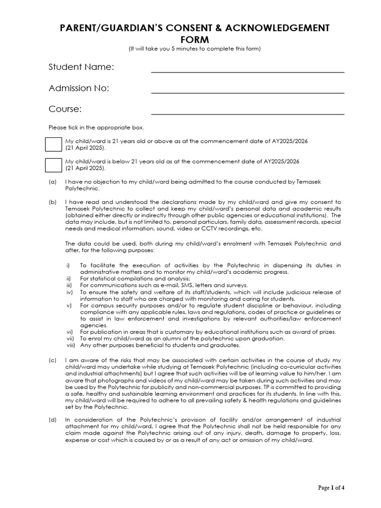 Parent-Guardian's Consent Acknowledgement Form | PDF | Intellectual ...