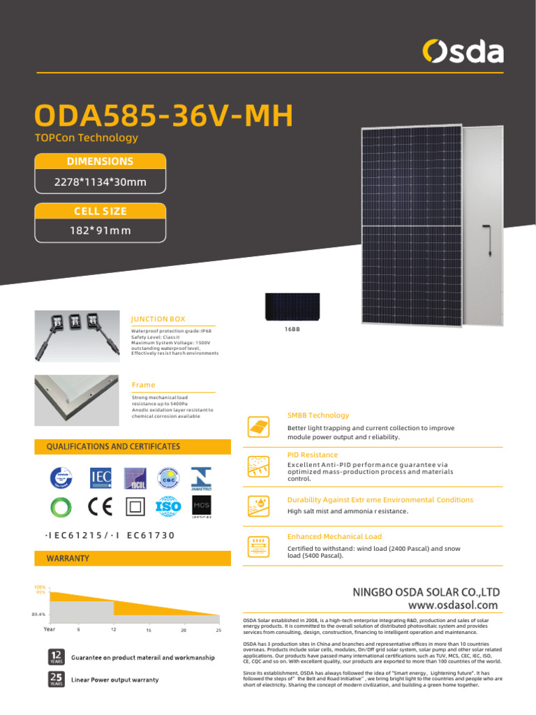 Datasheet - Placa OSDA 585W | PDF | Electricity | Materials