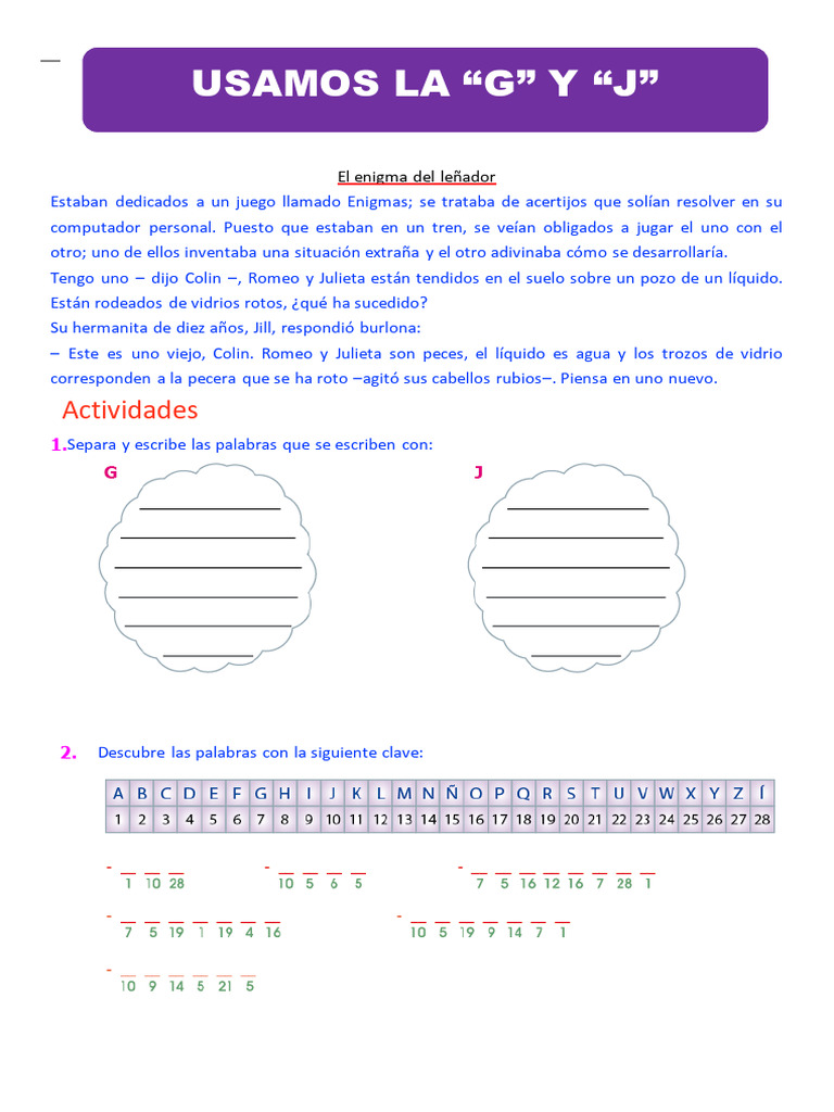 Uso de La J y G para Cuarto Grado de Primaria | PDF
