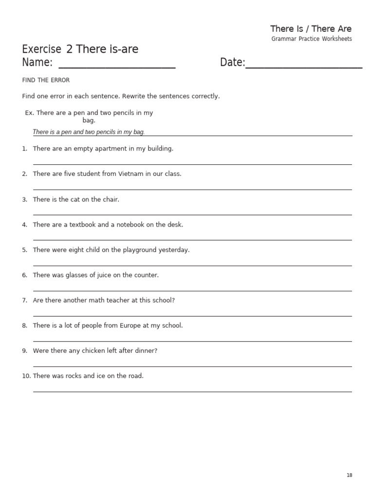 WORKSHEET ERROR CORRECTION There Is There Are | PDF