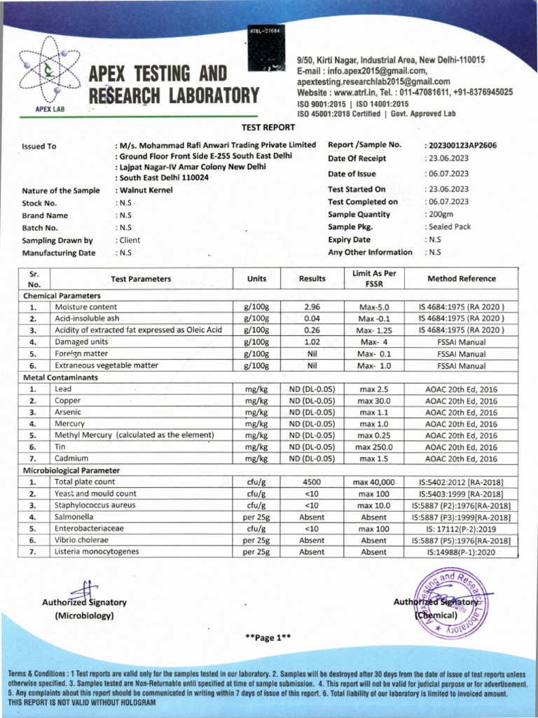 Dryfruits Lab Test Report | PDF