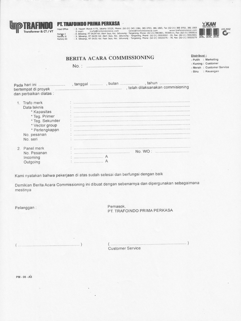 FORM Berita Acara Commisioning | PDF