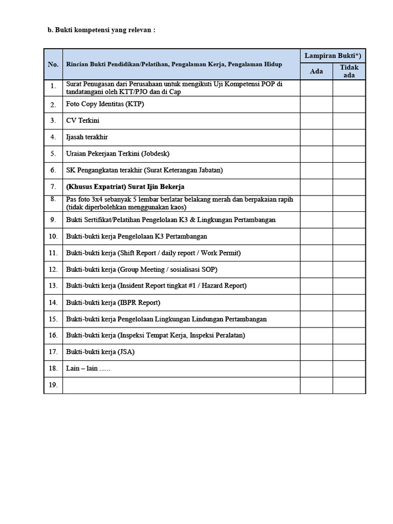 Contoh Pengisian Data Dan Bukti Relevan Untuk POP | PDF