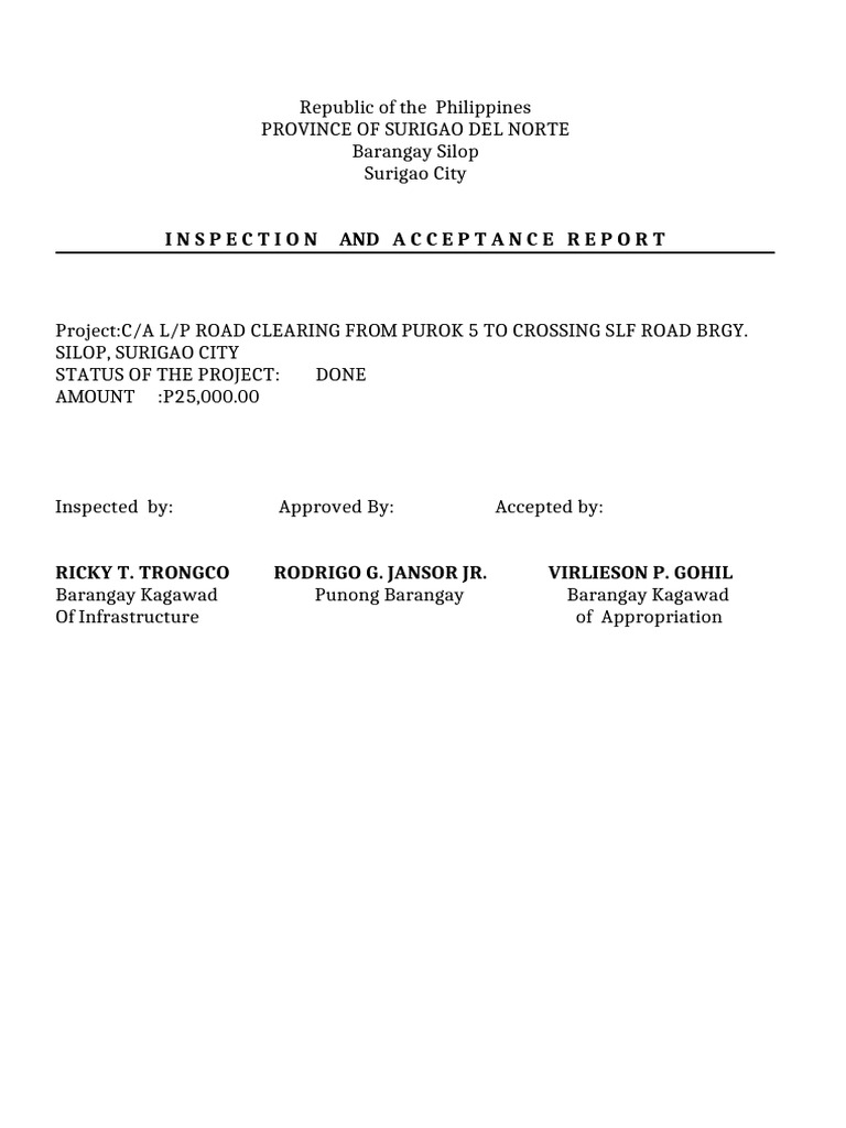 Inspection and Acceptance Report | PDF