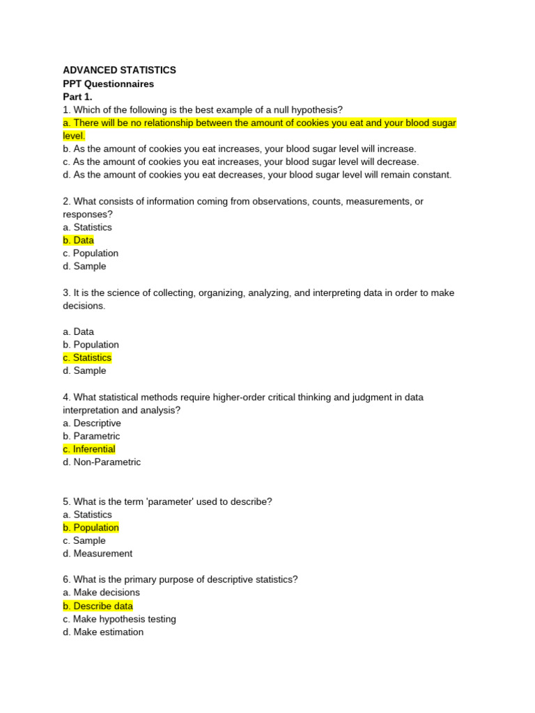 Advanced - Statistics - Test Questionnaire NO ANSWER | PDF | Statistics ...