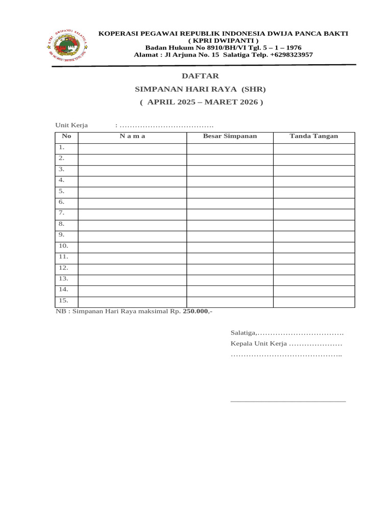 Simpanan Hari Raya KPRI Dwipanti 2025 | PDF