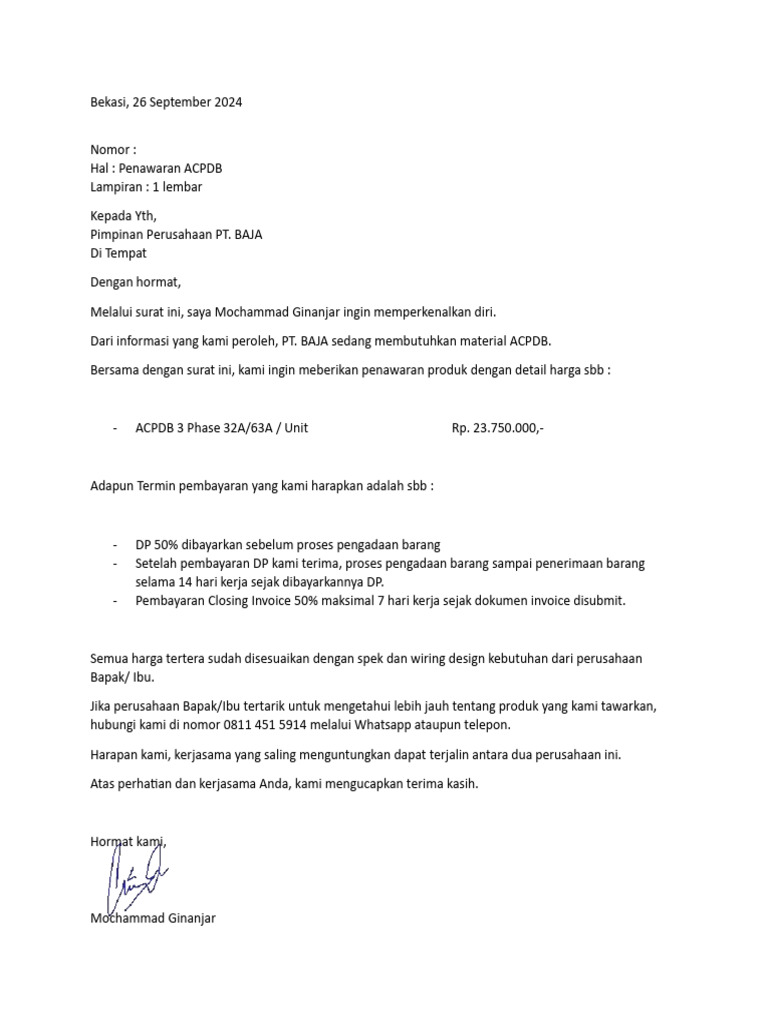 Penawaran Pengadaan ACPDB | PDF