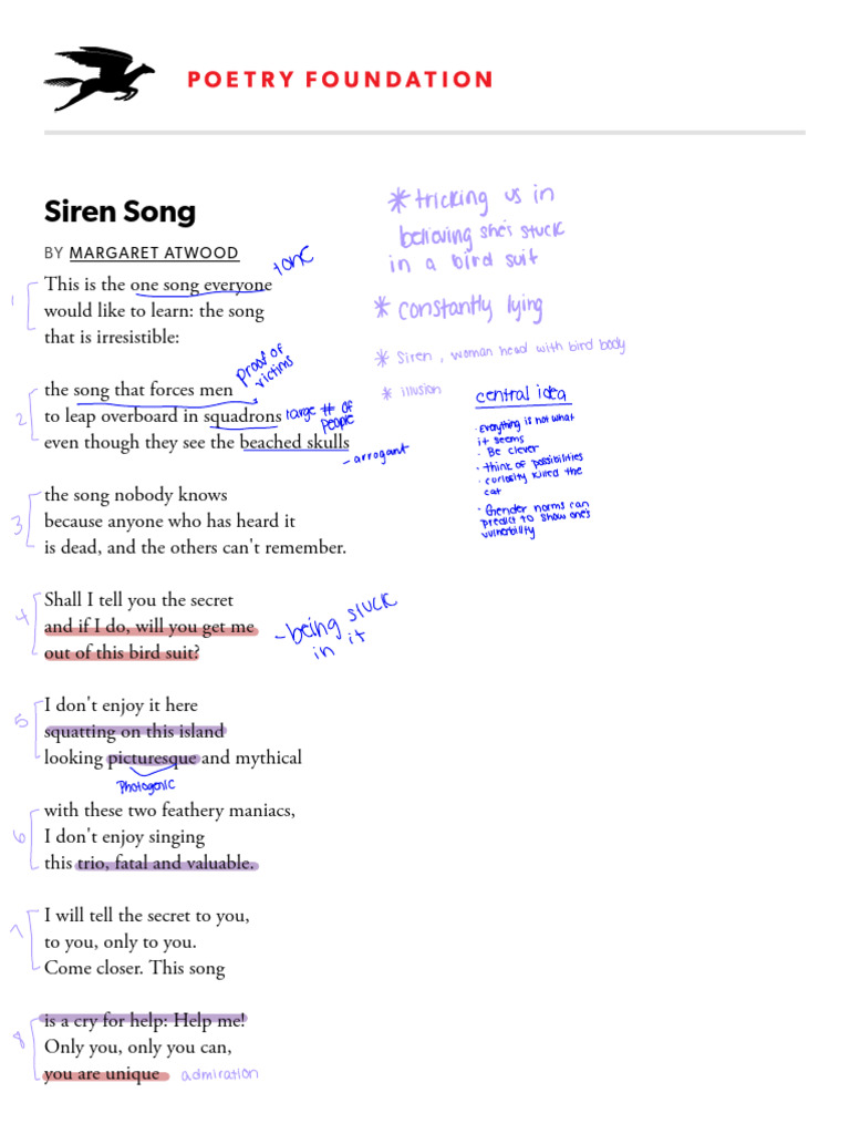 "Siren's Song," by Margaret Atwood | PDF