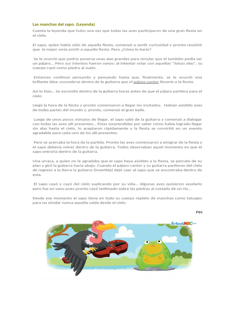 Leyenda del Sapo y sus Manchas | PDF